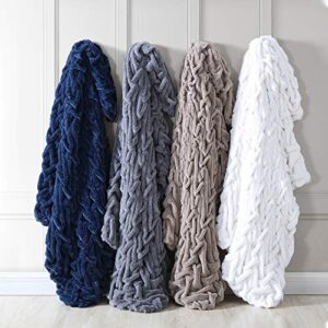 Modern Threads Luxury Solid Braided Faux Fur Reverse to Flannel Throw Blanket, Grey - 50" x 60"