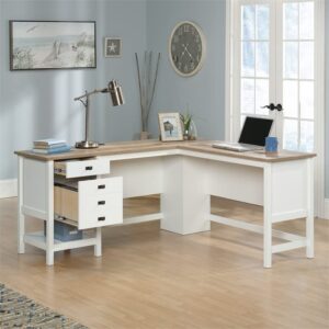 Sauder Cottage Road Engineered Wood L-Shaped Home Office Desk in Soft White