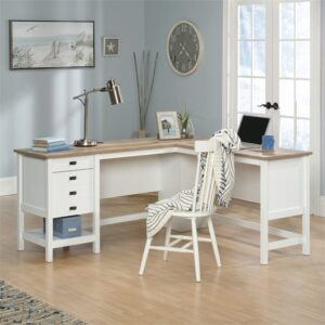 Sauder Cottage Road Engineered Wood L-Shaped Home Office Desk in Soft White