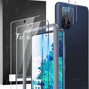 TOCOL 4 Pack Compatible for Samsung Galaxy S20 FE 5G - 2 Pack Screen Protector Tempered Glass and 2 Pack Tempered Glass Camera Lens Protector Bubble Free, Support Ultrasonic Fingerprint Unlock