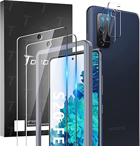 TOCOL 4 Pack Compatible for Samsung Galaxy S20 FE 5G - 2 Pack Screen Protector Tempered Glass and 2 Pack Tempered Glass Camera Lens Protector Bubble Free, Support Ultrasonic Fingerprint Unlock