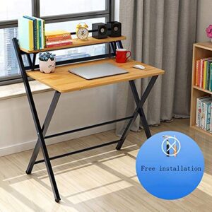 EuCoo Folding Study Desk, Folding Laptop Table Home Corner Desks Simple Computer Desk with Shelf for Small Space Home Office (Black2)