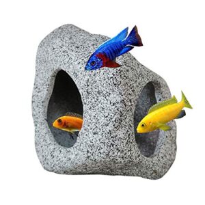 springsmart aquarium hideaway rock cave for aquatic pets to breed, play and rest, safe and non-toxic ceramic fish tank ornaments, decor stone for betta