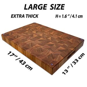 Large Reversible Wood cutting boards for kitchen 17×13 inch Wooden butcher block Cutting board End grain cutting boards with juice groove Cherry Heavy duty non-slip Wooden chopping bloks