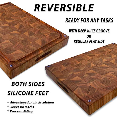 Large Reversible Wood cutting boards for kitchen 17×13 inch Wooden butcher block Cutting board End grain cutting boards with juice groove Cherry Heavy duty non-slip Wooden chopping bloks