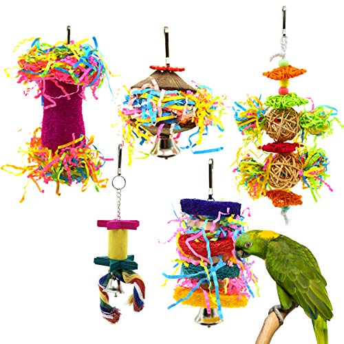 CooShou 5Pcs Small Parrot Chewing Toys Bird Shredder Toys Bird Parrot Foraging Hanging Toys for Small Birds Parakeets Parrotlets Lovebirds Cockatiels