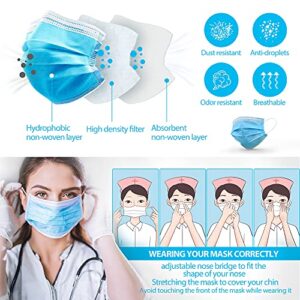 SKYPRO 50PCS Medical Grade Classic Masks, Adult 3 Ply Disposable Blue Face Masks with Elastic Ear Loop Filter Efficiency Greater than 99% Breathable