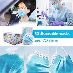 SKYPRO 50PCS Medical Grade Classic Masks, Adult 3 Ply Disposable Blue Face Masks with Elastic Ear Loop Filter Efficiency Greater than 99% Breathable