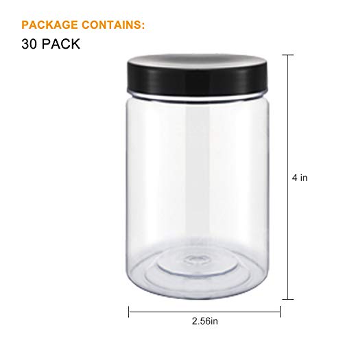 8 oz Durable Plastic Jars, Accguan Clear Container for Food Storage, Airtight Plastic Jars Ideal For Dry Food, Spices and Bird Feed Storage, 30 PACK