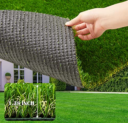 ZGR Artificial Grass Rug 7 FT x 8 FT Fake Faux Grass, Indoor Outdoor Patio Garden Lawn Landscape Synthetic Grass Mat, Realistic Turf, 4-Tone/Soft, with Drainage Holes & Rubber Backing/Many Sizes