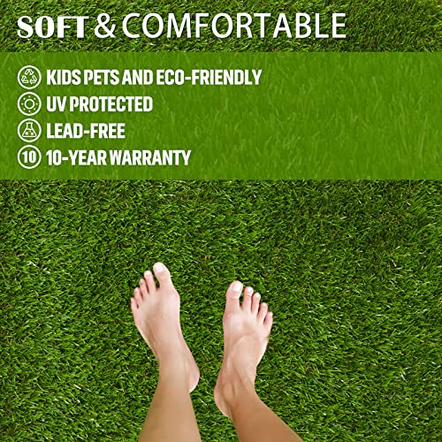 ZGR Artificial Grass Rug 7 FT x 8 FT Fake Faux Grass, Indoor Outdoor Patio Garden Lawn Landscape Synthetic Grass Mat, Realistic Turf, 4-Tone/Soft, with Drainage Holes & Rubber Backing/Many Sizes