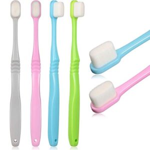 4 pieces soft micro-nano manual toothbrush extra soft bristles toothbrush with 20,000 bristles for fragile gums adult kid children (blue and pink smooth) (blue, gray, green, purple)