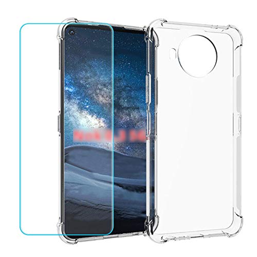 Ytaland Case for Nokia 8.3,with Tempered Glass Screen Protector. (2 in 1) Crystal Clear Soft Silicone Shockproof TPU Transparent Bumper Protective Phone Case Cover