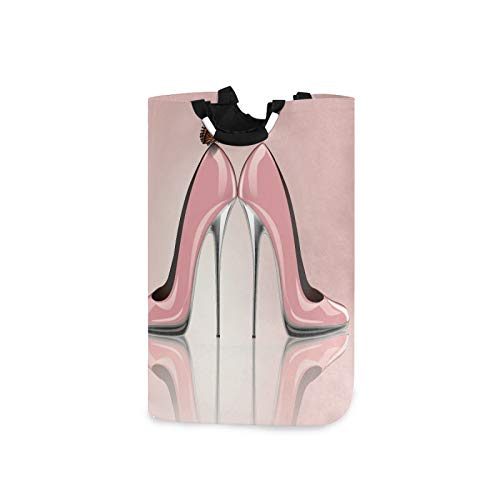 AUUXVA Laundry Basket Pink High Heel Butterfly Laundry Hamper Large Collapsible Storage Bin Toy Basket with Handles for Bathroom Bedroom Nursery Kid‘s Room