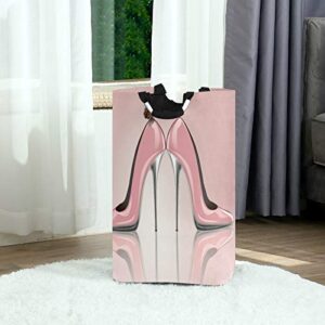 AUUXVA Laundry Basket Pink High Heel Butterfly Laundry Hamper Large Collapsible Storage Bin Toy Basket with Handles for Bathroom Bedroom Nursery Kid‘s Room