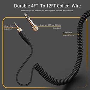 LOL PARTY HD598 Cable Coiled Aux Cord Replacement for Sennheiser HD598 Cs HD599 HD569 HD579 HD558 HD518 Headphone Audio Cable with 6.35mm Adapter 4 to 12ft Long