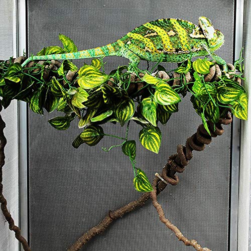 Hamiledyi Bearded Dragon Hammock Reptile Coconut Shell Bendable Jungle Climbing Vine and Leaves with Suction Cup Habitat Decor Accessories for Gecko Snakes Lizards and Chameleon（4Pcs）