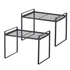 aksipo 2 pack stackable cabinet shelf cupboard stand spice rack pantry shelf kitchen countertop organizer shelf, 13'' sturdy metal frame rust resistant nonslip black