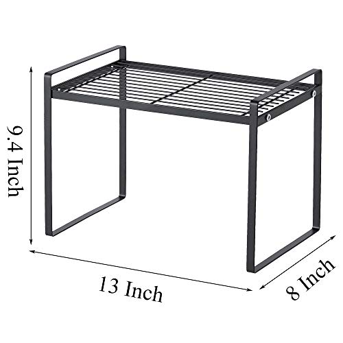 Aksipo 2 Pack Stackable Cabinet Shelf Cupboard Stand Spice Rack Pantry Shelf Kitchen Countertop Organizer Shelf, 13'' Sturdy Metal Frame Rust Resistant Nonslip Black