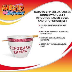 JUST FUNKY Naruto Ichiraku Ramen Japanese Ceramic Dish Set | 16-Ounce Ramen Bowl and Chopsticks Set