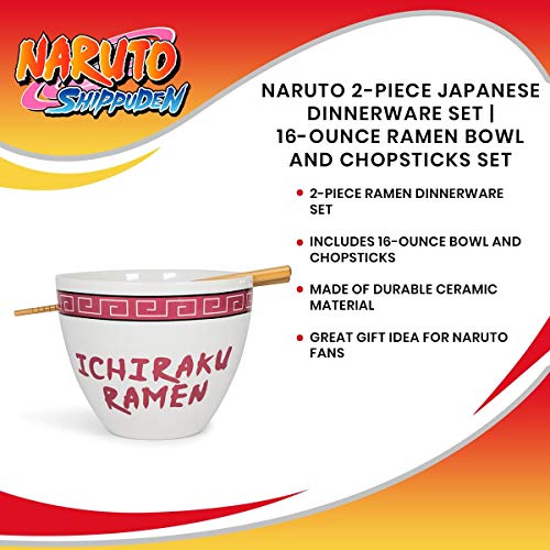 JUST FUNKY Naruto Ichiraku Ramen Japanese Ceramic Dish Set | 16-Ounce Ramen Bowl and Chopsticks Set