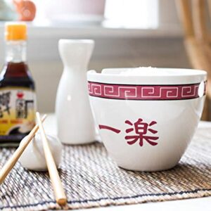 JUST FUNKY Naruto Ichiraku Ramen Japanese Ceramic Dish Set | 16-Ounce Ramen Bowl and Chopsticks Set