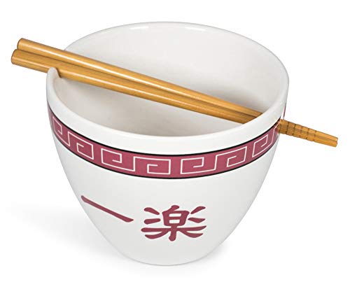 JUST FUNKY Naruto Ichiraku Ramen Japanese Ceramic Dish Set | 16-Ounce Ramen Bowl and Chopsticks Set