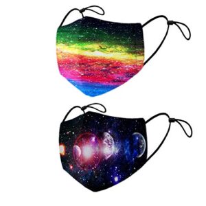 Kids Reusable Face Bandanas Cute Cartoon Galaxy Pattern Breathable Cloth Face Covering with Adjustable Ear Loops for Children UV Protection -6 Pack