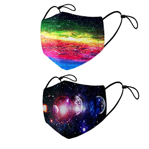 Kids Reusable Face Bandanas Cute Cartoon Galaxy Pattern Breathable Cloth Face Covering with Adjustable Ear Loops for Children UV Protection -6 Pack