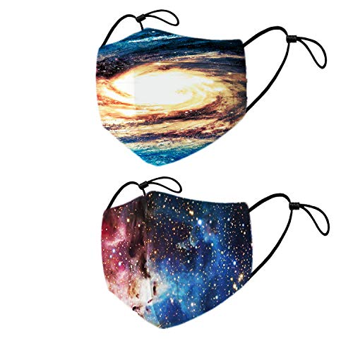 Kids Reusable Face Bandanas Cute Cartoon Galaxy Pattern Breathable Cloth Face Covering with Adjustable Ear Loops for Children UV Protection -6 Pack