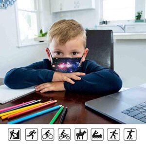 Kids Reusable Face Bandanas Cute Cartoon Galaxy Pattern Breathable Cloth Face Covering with Adjustable Ear Loops for Children UV Protection -6 Pack