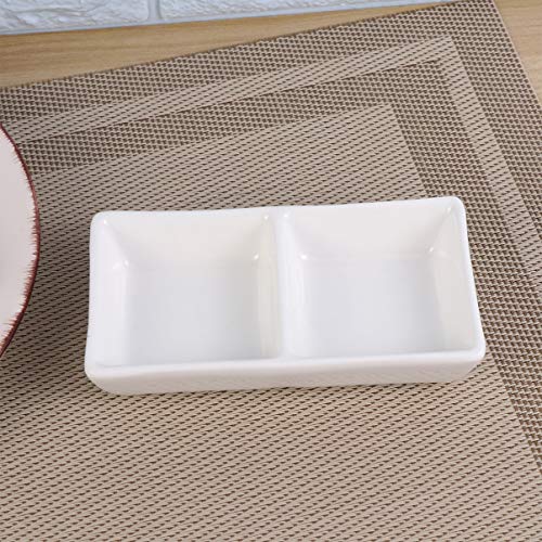 Hemoton Ceramic Appetizer Serving Tray Divided Serving Platter Chips Dip Sauce Dishes 2 Compartment Snacks Dishes Tray 5 Inch for Salt Vinegar Sugar Spices White