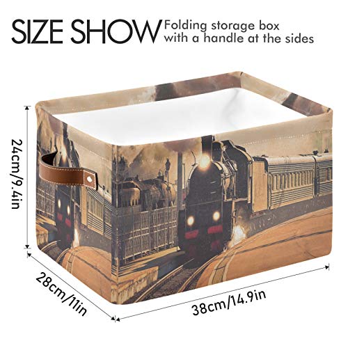 Retro Train Storage Bins Basket Fabric Collapsible Storage Cube Rectangle Storage Box with Handles for Shelf Closet Nursery Home Office - 1 Pack