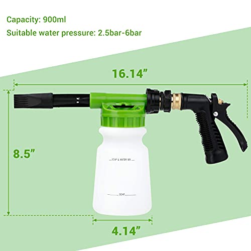 Ohuhu Car Wash Foam Gun, Car Wash Soap Sprayer with 3/8" Brass Connector & Car Washing Mitts, Dual Filtration, 6 Levels of Foam Concentration, Quick Connect to Most Garden Hose (Green)