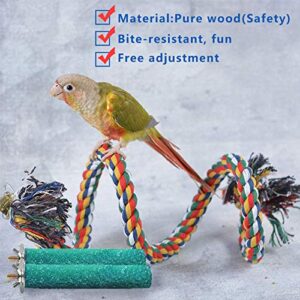 JIEZEE Bird Perch Stand Perch Birds Toys Rope Birds Ladder Platform Paw Grinding Stick Harness Cage Accessories for Parakeets Cockatiels Conures Macaw Budgie Lovebirds Finches Parrot [2+1] (L)