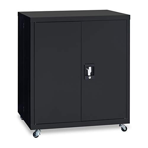 LUCYPAL Metal Storage Cabinets with Wheels,Lockable Steel Storage Cabinet with Doors and Shelves,Office Cabinet for Home,Office,Garage,Classroom,Black