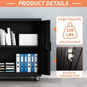 LUCYPAL Metal Storage Cabinets with Wheels,Lockable Steel Storage Cabinet with Doors and Shelves,Office Cabinet for Home,Office,Garage,Classroom,Black