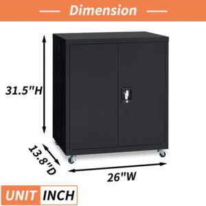 LUCYPAL Metal Storage Cabinets with Wheels,Lockable Steel Storage Cabinet with Doors and Shelves,Office Cabinet for Home,Office,Garage,Classroom,Black