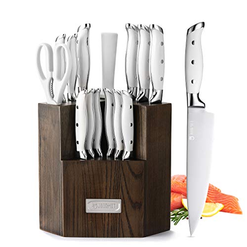 Jourmet 15PC Knife Block Set, High Carbon Stainless Steel Blade with Block and Knife Sharpener