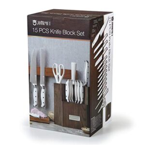 Jourmet 15PC Knife Block Set, High Carbon Stainless Steel Blade with Block and Knife Sharpener