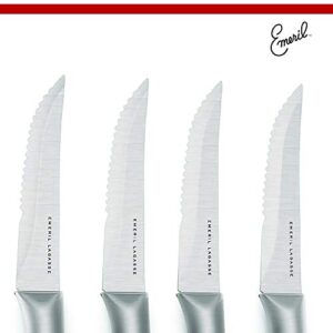 Emeril Lagasse Best Stainless Steel Steak Knife Set - 4.5” (Large Hallow Handles) - Serrated Steak Knife Set Kitchen Dinner Knifes Without Block (8-Piece)