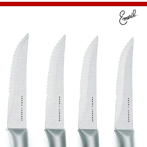 Emeril Lagasse Best Stainless Steel Steak Knife Set - 4.5” (Large Hallow Handles) - Serrated Steak Knife Set Kitchen Dinner Knifes Without Block (8-Piece)