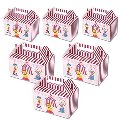 KEPATO 24PCS Carnival Circus Theme Party Decoration Favor Cupcake Paper Treat Boxes, Gift Cake Goody cookie Goodies Gable Treat Box, Baby Shower Birthday Party Supplies