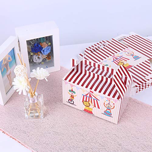 KEPATO 24PCS Carnival Circus Theme Party Decoration Favor Cupcake Paper Treat Boxes, Gift Cake Goody cookie Goodies Gable Treat Box, Baby Shower Birthday Party Supplies