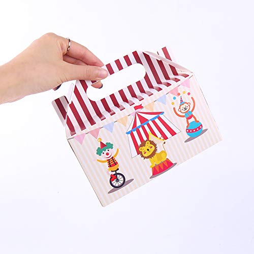 KEPATO 24PCS Carnival Circus Theme Party Decoration Favor Cupcake Paper Treat Boxes, Gift Cake Goody cookie Goodies Gable Treat Box, Baby Shower Birthday Party Supplies