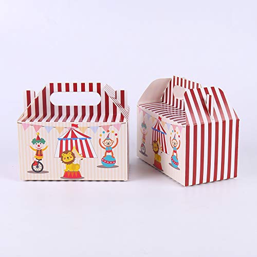 KEPATO 24PCS Carnival Circus Theme Party Decoration Favor Cupcake Paper Treat Boxes, Gift Cake Goody cookie Goodies Gable Treat Box, Baby Shower Birthday Party Supplies