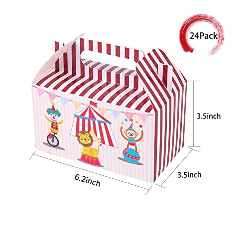 KEPATO 24PCS Carnival Circus Theme Party Decoration Favor Cupcake Paper Treat Boxes, Gift Cake Goody cookie Goodies Gable Treat Box, Baby Shower Birthday Party Supplies