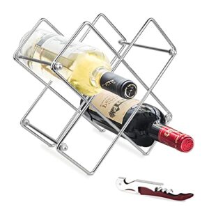 yimerlen tabletop wine rack, geometric countertop wine holder, metal, capacity - 6 bottle (silver)