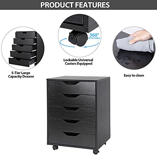 ZENY 5 Drawers Office Storage Cabinet with Casters Under Desk Cabinet Storage Desk Drawers, Home Furniture Drawer Cabinet Organizer Side Table