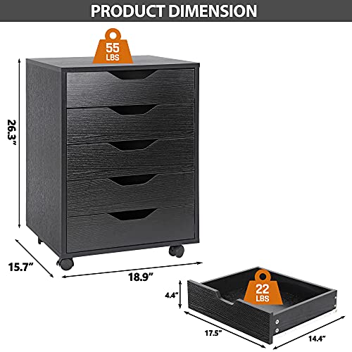 ZENY 5 Drawers Office Storage Cabinet with Casters Under Desk Cabinet Storage Desk Drawers, Home Furniture Drawer Cabinet Organizer Side Table